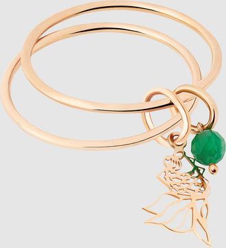 Ginette NY Bague Double Anneau Goldfish Agathe Verte Or Rose