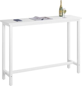 Woltu Table de Bar Étroite et Haute 140x40x100cm, Table à Manger avec Structure en Métal et Plateau en MDF Robuste, Blanc