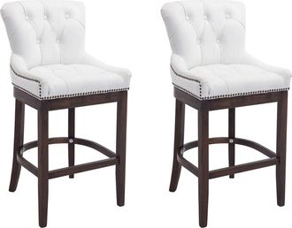 Clp 2er Set Barhocker Lakewood Mit Echtlederbezug I 2 x Tresenstuhl Mit Gestell Aus Kautschukholz Und R&uuml;ckenlehne, Farbe:wei&szlig;, Gestell Farbe:antik