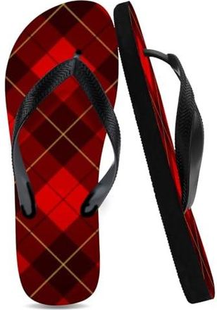 Generic Tongs unisexes pour homme et femme, pantoufles de piscine &agrave; semelle souple pour femme, cadeau pour tante, Tartan rouge fonc&eacute; &agrave; motifs losanges, XX-Lar
