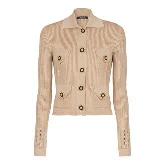 Balmain Cardigan Court en Maille C&ocirc;tel&eacute;e - Femme - Pulls - Beige - Taille: 46 FR