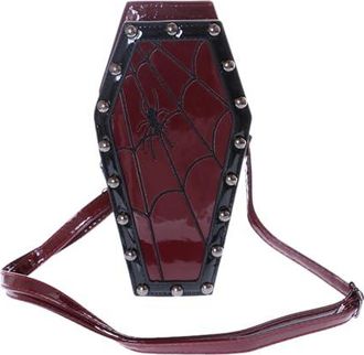 Kawaii-Story LB-6133-1 Sac en forme de cercueil pour femme Motif toile daraign&eacute;e Halloween effrayant gothique gothique 22 x 12 x 9 cm Pu Bordeaux Rouge