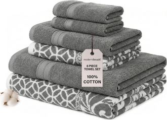 Modern Threads Trefoil Filigranes 6-teiliges wendbares garngef&auml;rbtes Jacquard-Handtuch-Set - Badet&uuml;cher, Handt&uuml;cher und Waschlappen - super saugf&auml;hig und schnell tro