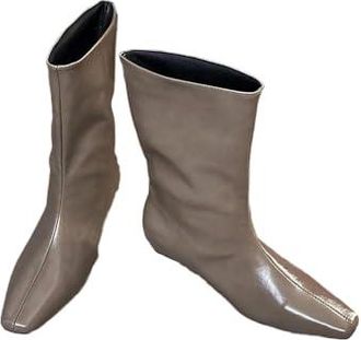 Generic GLDFW Bottines minceur &agrave; bout carr&eacute; pour femme - &Eacute;l&eacute;gantes bottes compens&eacute;es &agrave; talon bas, gris, 38.5 EU