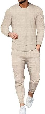 Generic Ensemble de détente en tricot gaufré pour homme, survêtement deux pièces à manches longues, sweat-shirt décontracté et pantalon de jogging, vêtements 