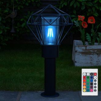 Globo Lighting Au&szlig;enleuchte Stehleuchte Wegelampe Terrassenleuchte Gartenlampe, Edelstahl schwarz Metall, Fernbedienung dimmbar, RGB LED 8,5W 806Lm warmwei&szlig;, L 22,5