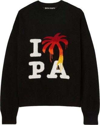 Palm Angels Homme, Pulls, Noir, Taille: L I PA Palm Tree Knit Sweater