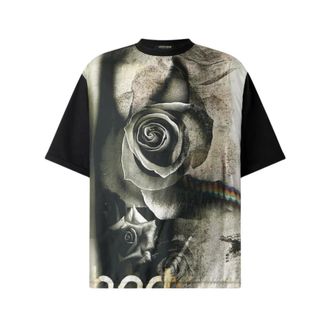 Roberto Cavalli Homme, Tops, Noir, Taille: L T-shirt avec impression de roses