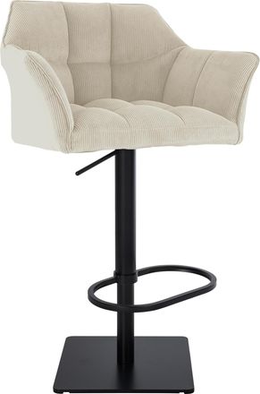 Clp Barhocker höhenverstellbar Damaso Cord, mit Armlehne und Fußstütze, bis 240 kg belastbar, Robustes Edelstahlgestell, Tresenhocker, Farbe:Creme, Gestel