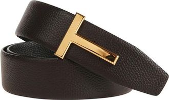 Tom Ford Gürtel - Textured Leather Belt With Gold Buckle - Gr. 100 - in Schwarz - für Damen