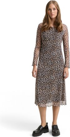 Tom Tailor Damen 1047624 Mesh Midi-Kleid mit Muster, 38384-Leo Print, XL
