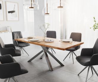 DELIFE Esstisch Edge 200x100 Akazie Natur Kreuzgestell Rechteck Edelstahl Live-Edge, Esstische, Baumkantenm&ouml;bel, Massivholzm&ouml;bel, Massivholz