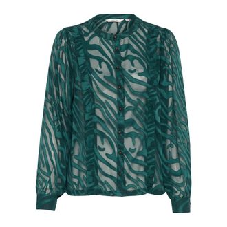 Cream Ponderosa Pine Animal Mesh Bluse - - Blouses & Shirts - Damen - Gr&uuml;n - M