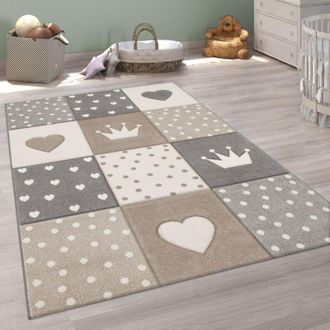 Paco Home Paco Home - Tapis Enfant Tapis Chambre Enfant Fille Garcon Pastel 3D Pois Coeur Beige 140x200 cm
