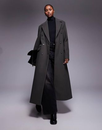 River Island Eleganter, zweireihiger Mantel in Khaki-Grün