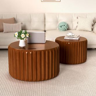 Generic Runde Beistelltische (2er-Set), Moderne runde MDF-Tischplatte, ideal f&uuml;r kleine R&auml;ume wie Wohnzimmer, Schlafzimmer oder Wohnung, Keine Montage erforde