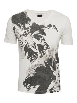 Versace t-shirt imprim&eacute; &agrave; col v - Blanc