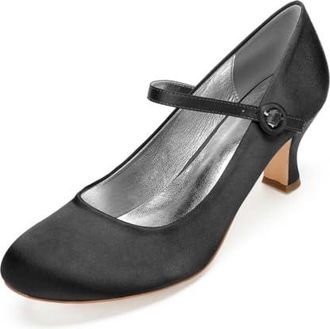 Generic Femme &Eacute;l&eacute;gant Chaussures De Mari&eacute;e Et&eacute; Rond Talons Bas Mariage Soir&eacute;e Chaussures Femmes 6.5Cm,Noir,42 EU