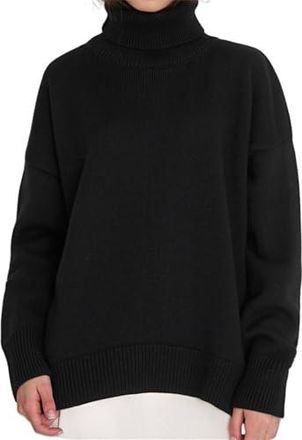 Generic Pull Coton Femme Hiver Pullover Femme Col Montant Pull &agrave; Col Roul&eacute; pour 2024 Automne Hiver en &Eacute;pais Ourlet Haut Bas Basique Tendance Large Oversize so