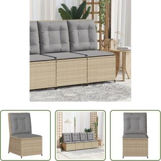 vidaXL Gartensessel - Gartensessel mit Liegefunktion und Kissen Beige Poly Rattan