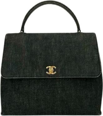 Chanel Sac &agrave; main Pre-owned en coton denim et cuir - Femme - Pre-owned - Noir - Taille: ONE Size