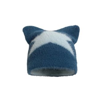 Generic Bonnet dhiver chaud en tricot avec oreilles de chat pour adultes et femmes avec motif &eacute;toile et casquette en tricot &eacute;l&eacute;gante, gris clair, A