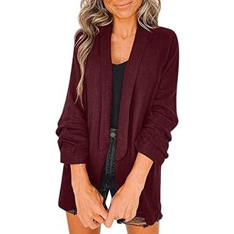 Generic Blazer en lin pour femme - Léger - Long blazer pour femme - Élégant - Grandes tailles - Veste de costume sportive ouverte à lavant - Couleur unie - Ve
