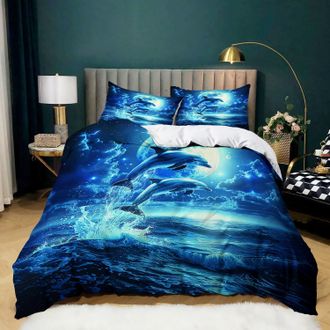 Generic Bettw&auml;sche 3 Teilig 180 x 200 cm f&uuml;r Jungen M&auml;dchen Teens, Weich Mikrofaser Delfin Bedruckter Bettbezug Set, Meerblauer Delphin Mikrofaser Bettw&auml;sche-