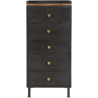 Rendez-Vous D&eacute;co Chiffonnier 5 tiroirs en m&eacute;tal gris m&eacute;tallis&eacute; et bois de manguier - gauthier