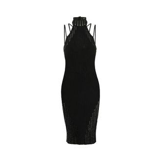 ADĀMO Andrea Adamo Femme, Robes, Noir, Taille: 38 FR Robe Midi Tricot&eacute;e Dos Nu
