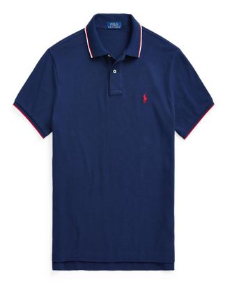 Ralph Lauren Piqu&eacute;-Poloshirt mit Kontraststreifen und kleiner Pony-Stickerei, Custom Slim Fit in