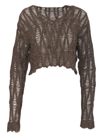 Krizia pull en laine à col v - Marron