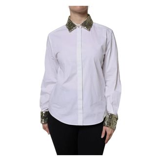 Dolce & Gabbana Femme, Blouses et Chemises, Blanc, Taille: 36 FR Haut &agrave; Sequins Blanc Manches Longues