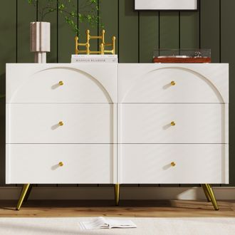 Merax Kommode mit 6 Schubladen, Wei&szlig; Sideboard Schubladenschrank, Modern Beistellschrank Mehrzweckschrank mit viel Stauraum, Highboard f&uuml;r Esszimmer, Wohnzi