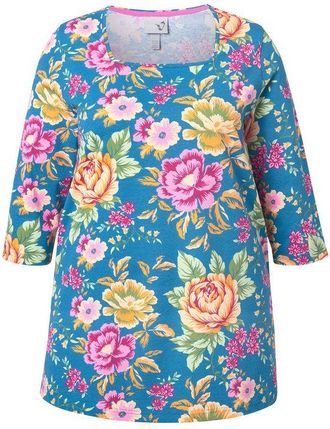 Ulla Popken T-Shirt Shirt Bl&uuml;ten Classic Carr&eacute;-Ausschnitt 3/4-Arm