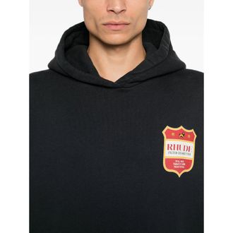 Rhude Logo-Print Cotton Hoodie - Black