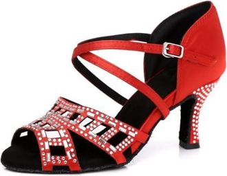 Minitoo Sandales latines pour femme - Avec sangle de cheville - Pour le sport, la danse, le bal de fin dannée, L347 Rouge 7 5 cm Talon, 37.5 EU