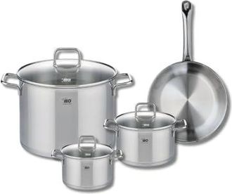 Fackelmann ELO 9694450 Batterie de cuisine 4 pi&egrave;ces, Ensemble de 1 Po&ecirc;le de cuisson 24 cm et 3 faitouts 14, 16 et 26 cm Elo Profi Citrin, inox, induction, Gris