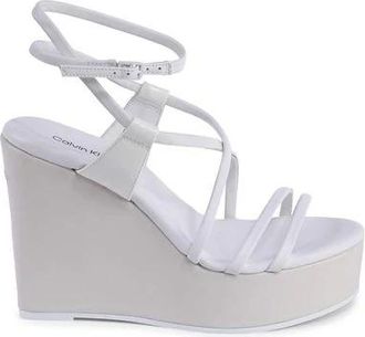Calvin Klein Femme, Chaussures, Blanc, Taille: 39 EU Sandales compens&eacute;es en cuir