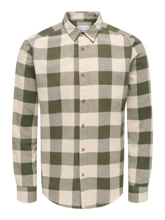 Only & Sons Kariertes Holzfäller Hemd Basic Langarm Flanellhemd Freizeit Karo Slim Fit Shirt Baumwolle ONSGUDMUND, Farben:Grün, Größe Hemd:XXL