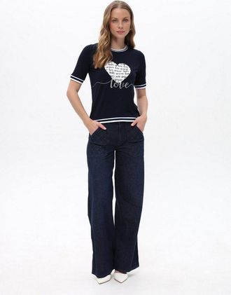 Passioni T-Shirt mit Herz Motiv Navy Blaues T-Shirt mit Herz Motiv und Schriftzug