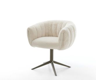 DELIFE Drehstuhl Jada-Flex Pl&uuml;sch Creme-Wei&szlig; Fu&szlig;kreuz Effektfinish Titan 360&deg; drehbar Wippfunktion Taschenfederkern, Esszimmerst&uuml;hle