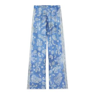 Oltre Gemusterte Palazzo-Hose aus Satin - - Trousers - Damen - Blau - S