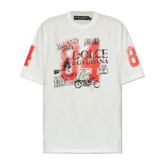 Dolce & Gabbana Homme, Tops, Beige, Taille: 2XL T-Shirt Imprim&eacute;