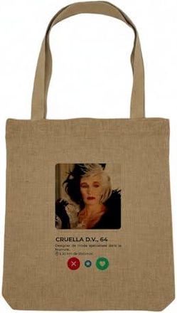 Fabulous Sac Shopping Tote Bag Aspect Lin - Cruella Dalmatien R&eacute;seau Social Amour M&eacute;chante - Sac de Courses Toile Epaisse 360g Beige Naturel Cabas Port&eacute; Epaule
