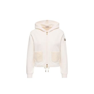 Moncler Moncler Sweat Zipp&eacute; En Coton M&eacute;lang&eacute;, Femme, Blanc, Taille: Xl