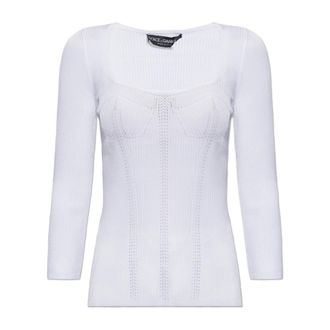 Dolce & Gabbana Pull en maille c&ocirc;tel&eacute;e viscose - Femme - Tops - Blanc - Taille: 40 FR