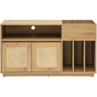 Miliboo Buffet de rangement vinyles finition bois clair ch&ecirc;ne et cannage rotin L130 cm ALICANTE