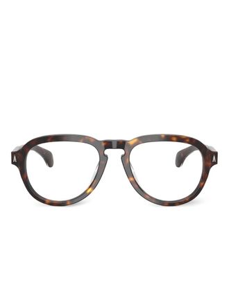 Moncler lunettes rondes &agrave; effet &eacute;cailles de tortue - Marron
