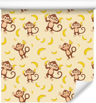 OEM Carta Da Parati Con Scimmie Color Crema E Arancione Per Soggiorno E Camera Da Letto 50x1000 Cm